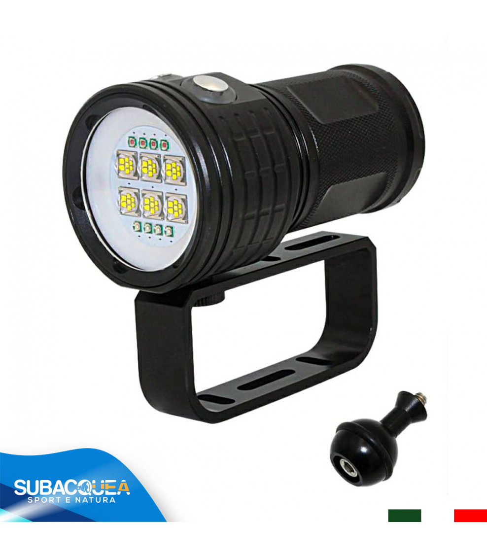 Torcia Subacquea per Foto e Video, Modello L6 New, 6 LED 9090, 6000 Lm
